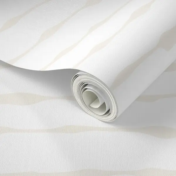 Spoonflower White Abstract Stripes Hand Drawn Beige Custom Pre-pasted Wallpaper - White,gray