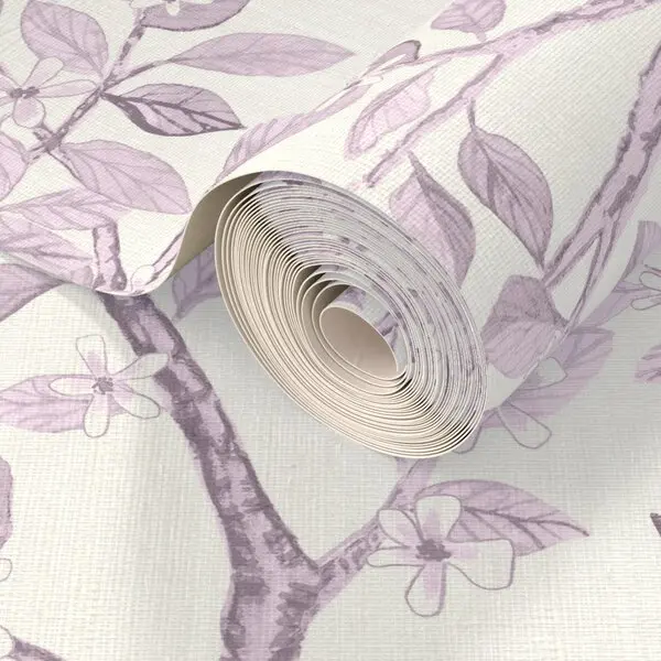 Spoonflower Lilac On Elsie's Garden 100% Natural Sisal Grasscloth Wallcovering - White