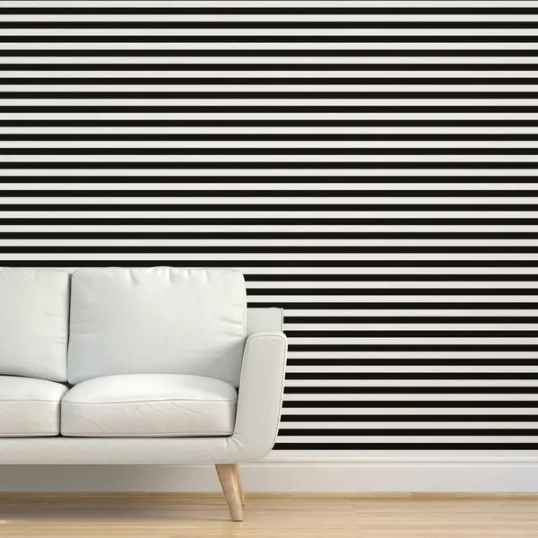Spoonflower Black Stripe Stripes Monochrome And White Simple 100% Natural Sisal Grasscloth Wallcovering