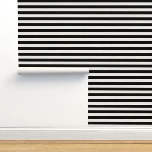 Spoonflower Black Stripe Stripes Monochrome And White Simple 100% Natural Sisal Grasscloth Wallcovering