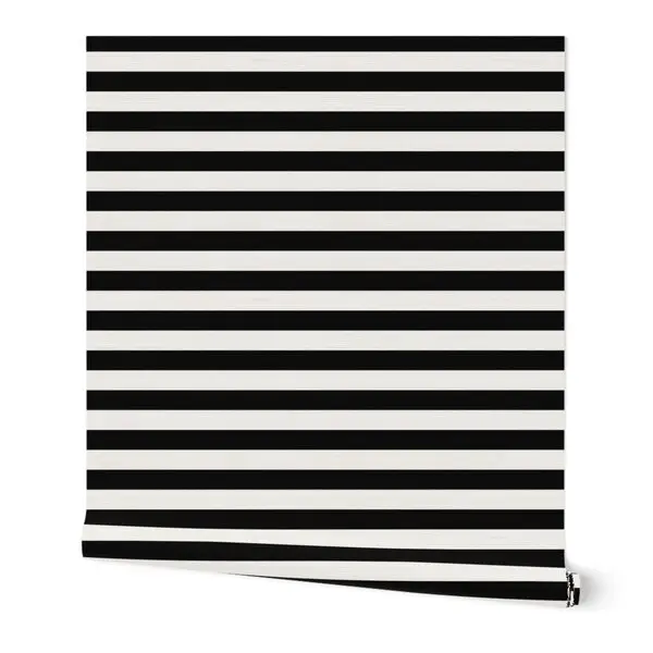 Spoonflower Black Stripe Stripes Monochrome And White Simple 100% Natural Sisal Grasscloth Wallcovering
