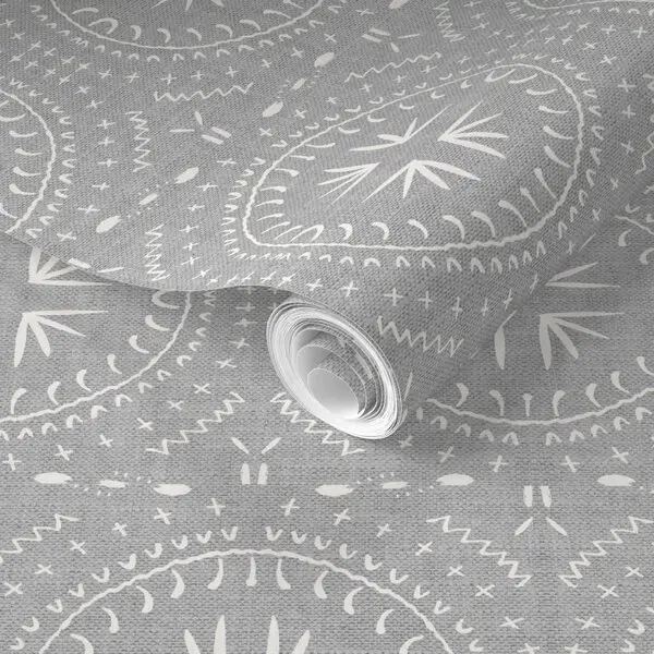 Spoonflower Mod Cloth Bohemian Geometric Tile Line Dots Custom Removable Wallpaper - Gray,white