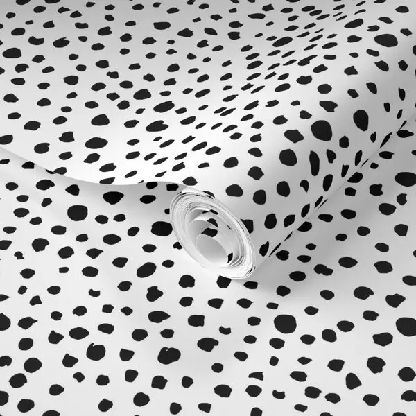 Spoonflower Dots Spots Speckles Dalmatian Fun Custom Pre-pasted Wallpaper - Black,white,gray