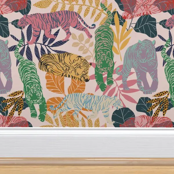 Spoonflower Lunar Tiger Light 100% Natural Sisal Grasscloth Wallcovering