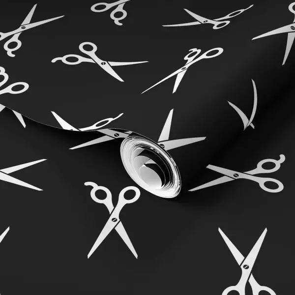 Spoonflower Black And White Art Background Scissors Artwork Custom Removable Wallpaper - Black,white,gray