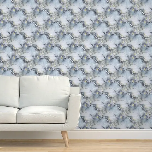 Spoonflower Blue Gold Marble Glass Custom Pre-pasted Wallpaper