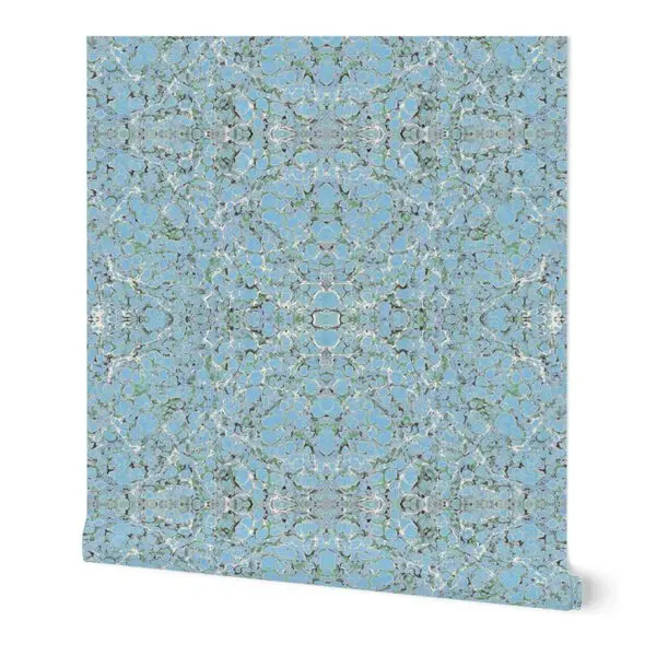 Spoonflower Marble Light Blue Cream Pine 100% Natural Sisal Grasscloth Wallcovering