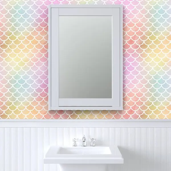 Spoonflower Pastel Watercolor Scale Pattern Kawaii Custom Pre-pasted Wallpaper