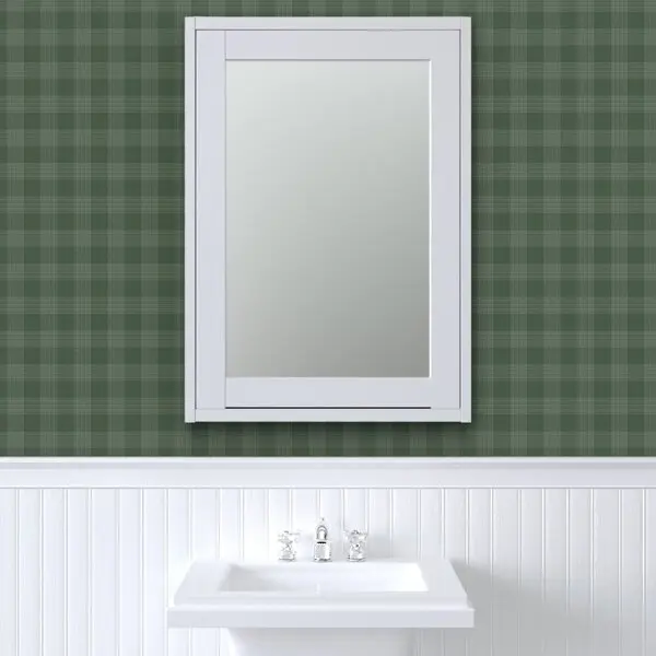 Spoonflower Crossover Plaid Dark Small Forest & Cream Traditional Wallpaper