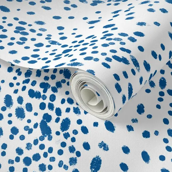 Spoonflower Royal Dots Blue Abstract Paint Fun Animal Traditional Wallpaper - Blue,white