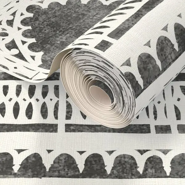 Spoonflower Balcony Gingerbread Architecture Lace Scallop Arch 100% Natural Sisal Grasscloth Wallcovering - White