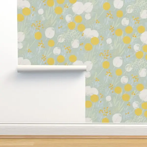 Spoonflower Au Flora M+m Eucalyptus 100% Natural Sisal Grasscloth Wallcovering