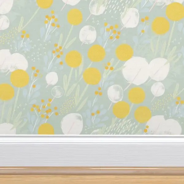 Spoonflower Au Flora M+m Eucalyptus 100% Natural Sisal Grasscloth Wallcovering