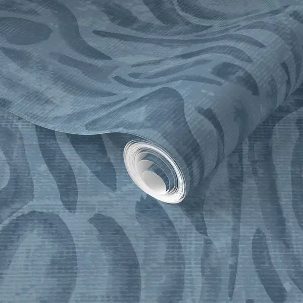 Spoonflower Flower Leaves Abstract Whimsical Wave Custom Pre-pasted Wallpaper - Blue