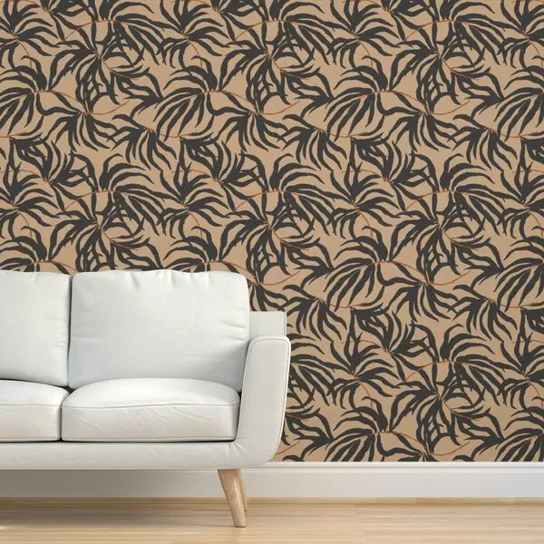 Spoonflower Bali Palm Blush 100% Natural Sisal Grasscloth Wallcovering