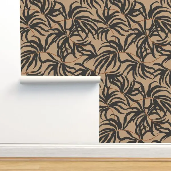 Spoonflower Bali Palm Blush 100% Natural Sisal Grasscloth Wallcovering