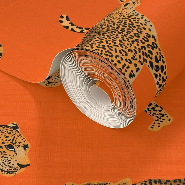 Spoonflower Leopard With Background 100% Natural Sisal Grasscloth Wallcovering - Orange