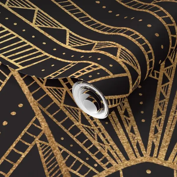Spoonflower Black Gold Art Deco Elegant Custom Removable Wallpaper - Brown,black,gray