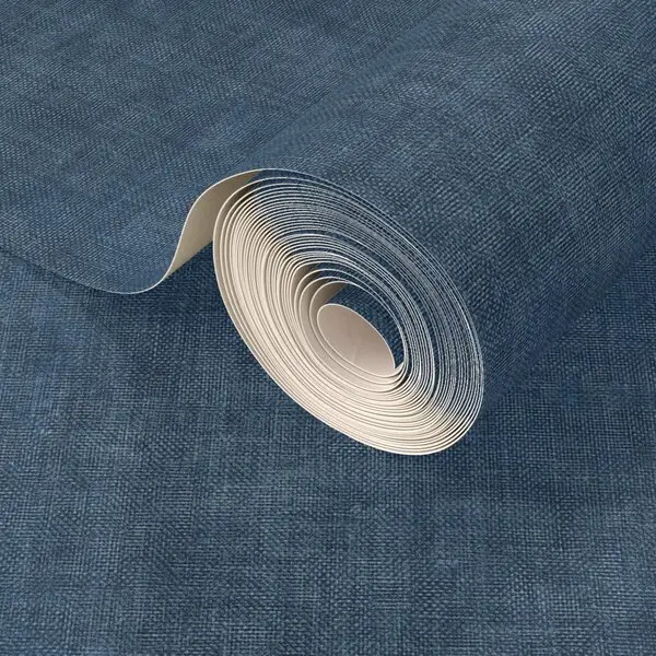Spoonflower Blue Canvas Textured Solid Coordinate 100% Natural Sisal Grasscloth Wallcovering - Blue,gray,grey