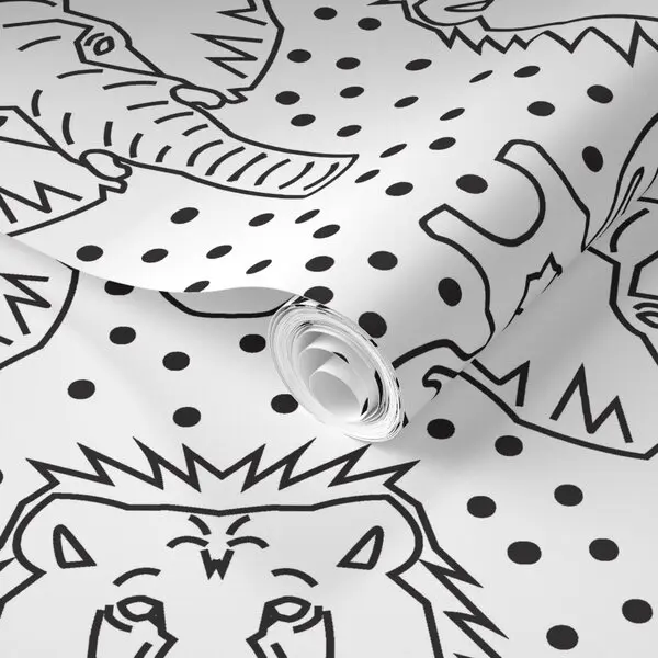 Spoonflower Black White Abstract Animals Bold Fun Custom Pre-pasted Wallpaper - Black,white,gray