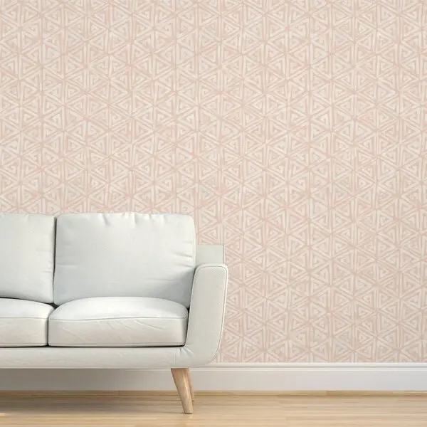 Spoonflower Batik Spiral Hexagon On Blush 100% Natural Sisal Grasscloth Wallcovering