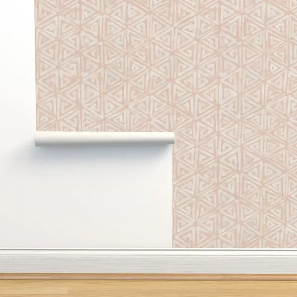 Spoonflower Batik Spiral Hexagon On Blush 100% Natural Sisal Grasscloth Wallcovering