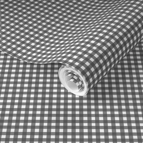Spoonflower Stripe Plaid Grey Geometric Gingham Grid Custom Removable Wallpaper - Gray,white