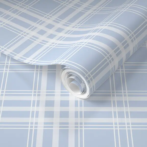 Spoonflower Tartan Plaid Blue And White Summer Blueberry Custom Removable Wallpaper - Blue,white,gray