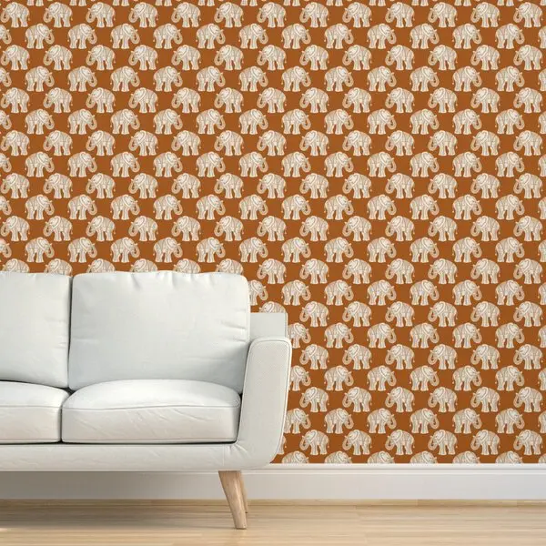Spoonflower Marni Elephant Burnt Orange 100% Natural Sisal Grasscloth Wallcovering