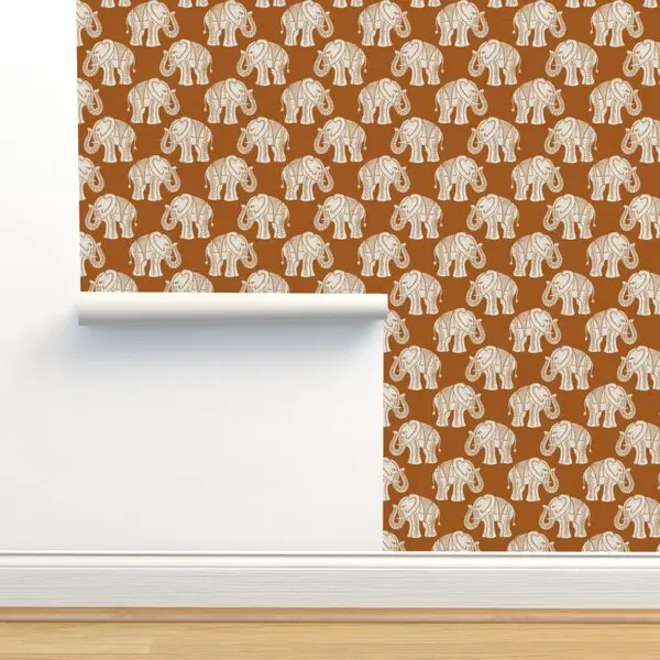 Spoonflower Marni Elephant Burnt Orange 100% Natural Sisal Grasscloth Wallcovering