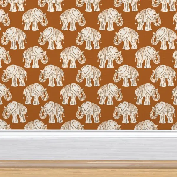 Spoonflower Marni Elephant Burnt Orange 100% Natural Sisal Grasscloth Wallcovering