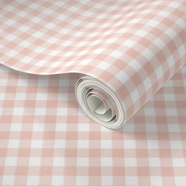 Spoonflower Pink Plaid Gingham Small Checks Buffalo Check Custom Pre-pasted Wallpaper - Pink,white,gray