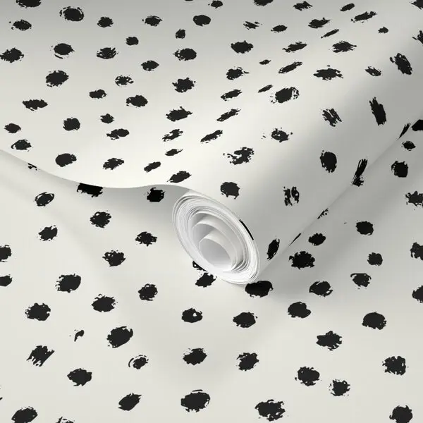 Spoonflower Black White Modern Dot Nursery Custom Pre-pasted Wallpaper - Black,gray,green