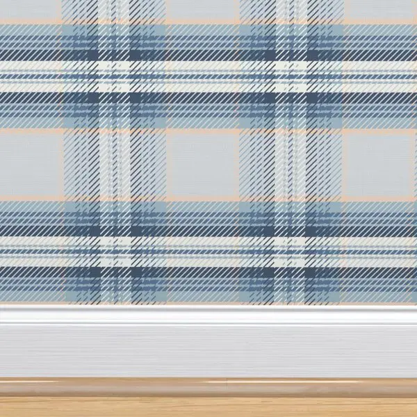 Spoonflower Blue And Plaid 100% Natural Sisal Grasscloth Wallcovering