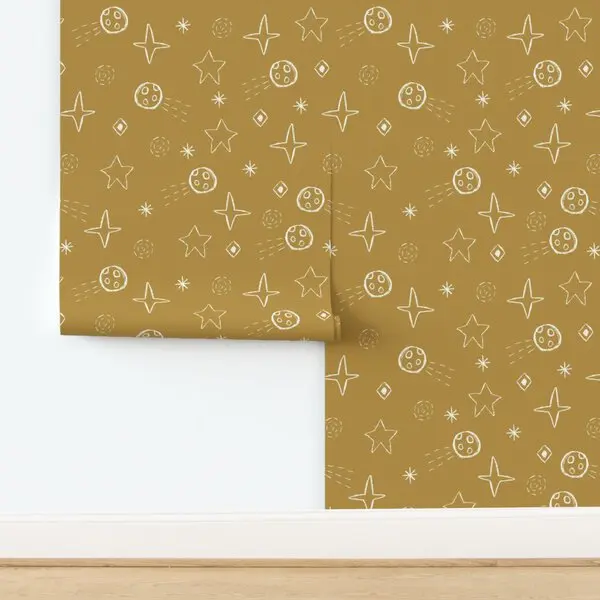 Spoonflower Star Gold Space Comet Custom Pre-pasted Wallpaper