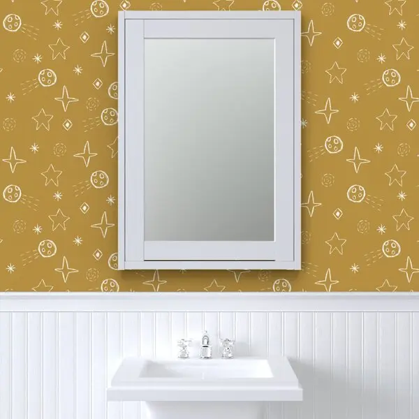 Spoonflower Star Gold Space Comet Custom Pre-pasted Wallpaper