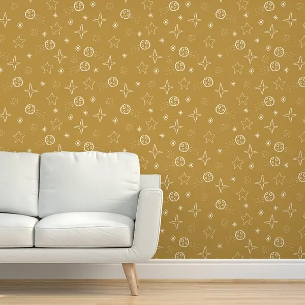 Spoonflower Star Gold Space Comet Custom Pre-pasted Wallpaper
