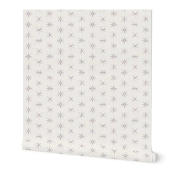 Spoonflower Lilac And White Stars 100% Natural Sisal Grasscloth Wallcovering - Purple,white