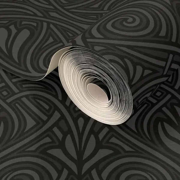Spoonflower Art Nouveau Pattern 100% Natural Sisal Grasscloth Wallcovering - Black