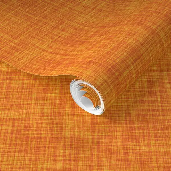 Spoonflower Solid Linen Custom Pre-pasted Wallpaper - Orange