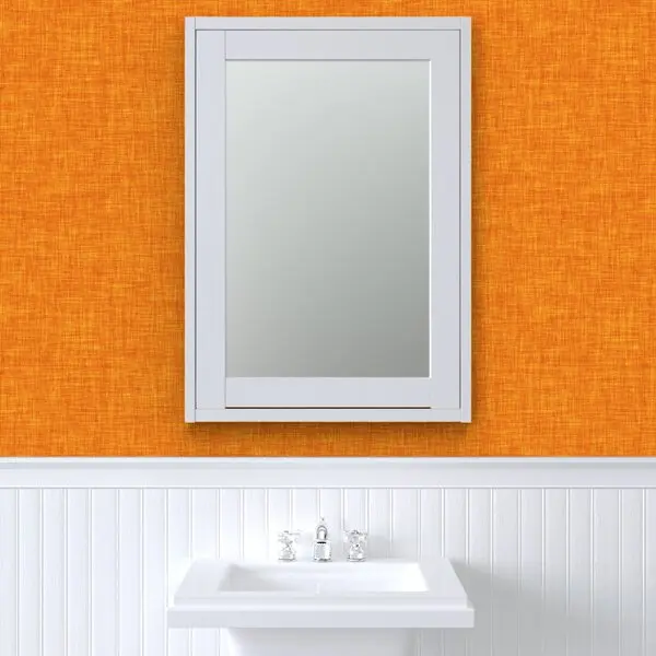 Spoonflower Solid Linen Custom Pre-pasted Wallpaper - Orange