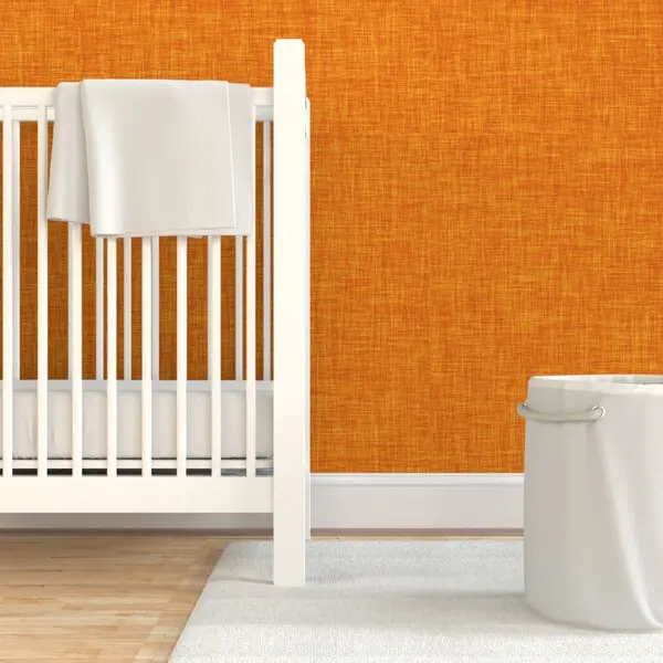 Spoonflower Solid Linen Custom Pre-pasted Wallpaper - Orange