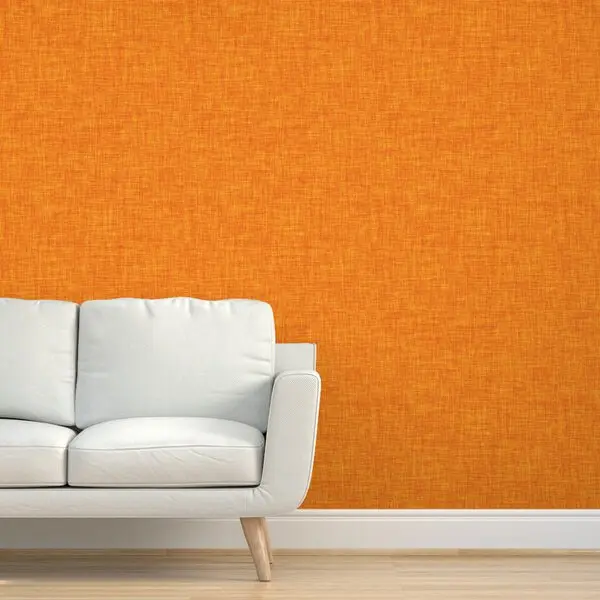 Spoonflower Solid Linen Custom Pre-pasted Wallpaper - Orange