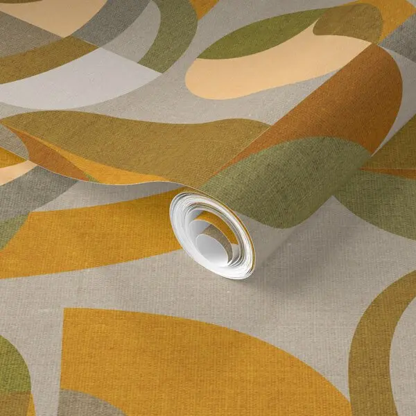 Spoonflower Circles Modern Gold Abstract Fashion 1950s 1960s Custom Pre-pasted Wallpaper - Gold,gray,brown
