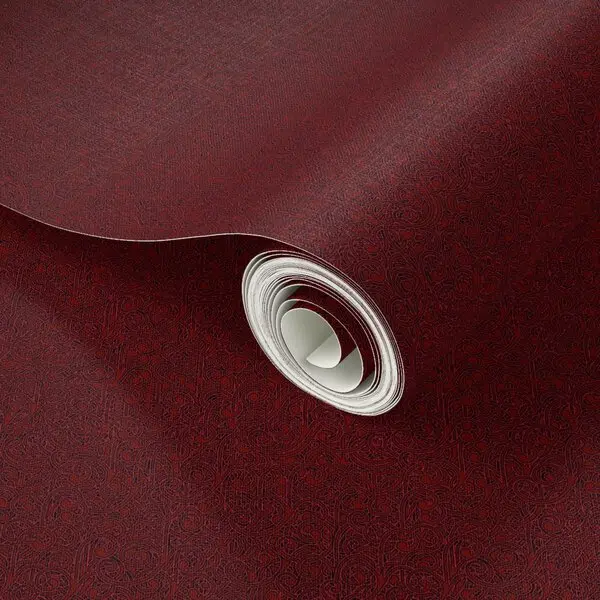 Spoonflower Flourish Burgundy Maroon Traditional Brocade Traditional Wallpaper - Red,maroon