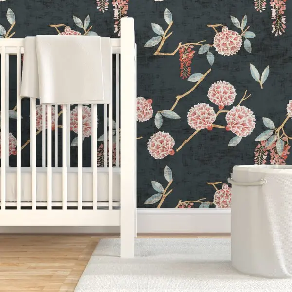 Spoonflower Flower Bloom Floral Petal Leaf Garden Linen Custom Removable Wallpaper