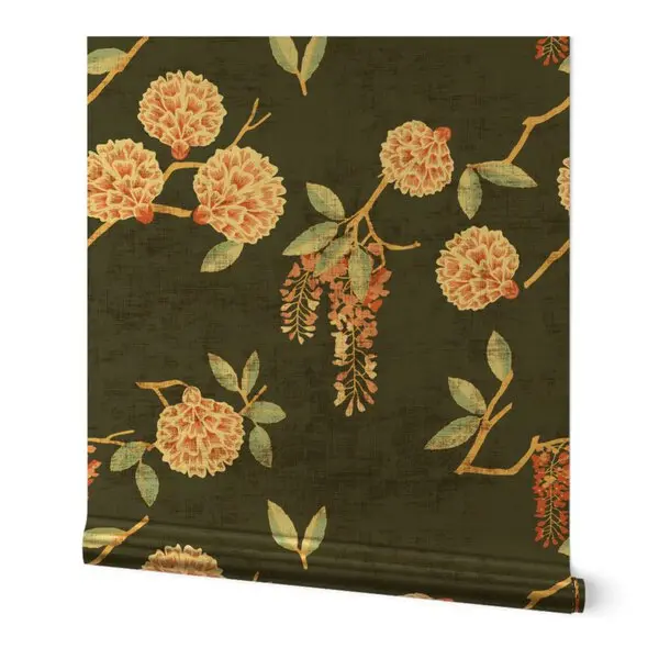 Spoonflower Flower Bloom Floral Petal Leaf Garden Linen Custom Removable Wallpaper