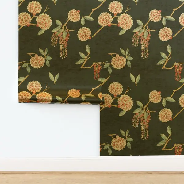 Spoonflower Flower Bloom Floral Petal Leaf Garden Linen Custom Removable Wallpaper