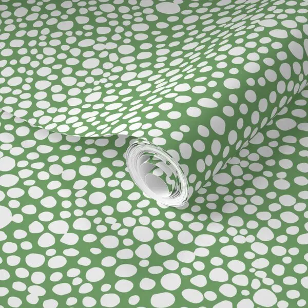 Spoonflower Green Nature Animal Dots Spots Bubble Custom Pre-pasted Wallpaper - Green,white