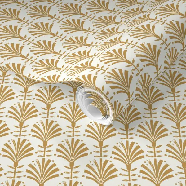 Spoonflower Bloom Floral Nature Art Deco Decor Custom Pre-pasted Wallpaper - Yellow,white,beige